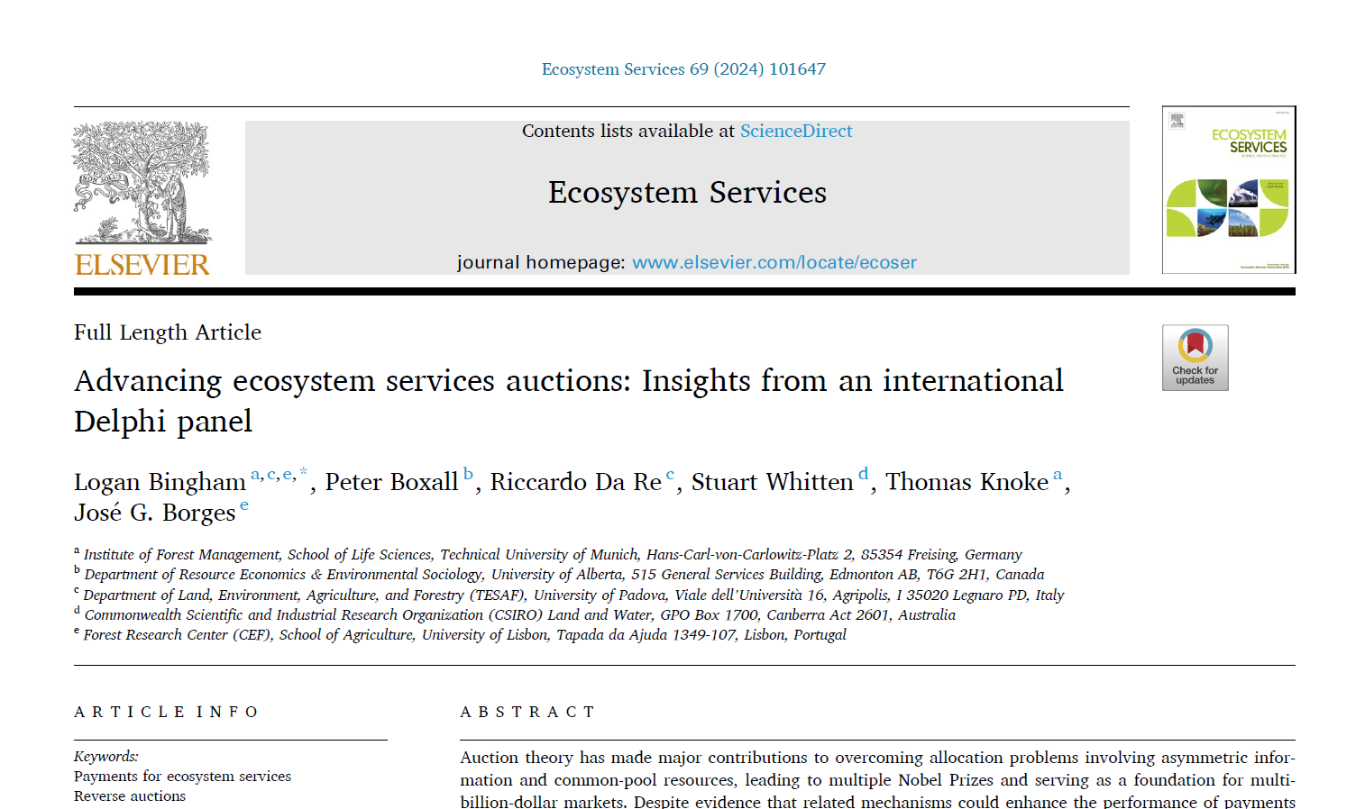 Advancing ecosystem services auctions: Insights from an international ...
